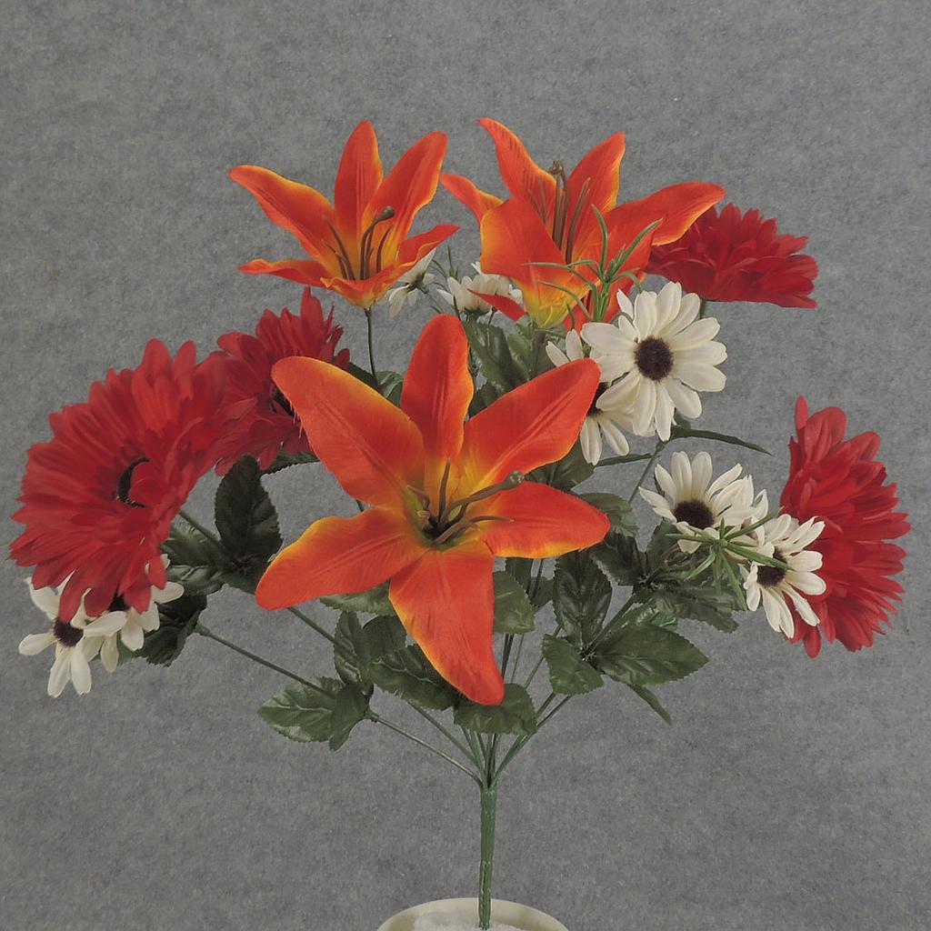 19" GERBERA/LILY/DAISY BUSH X12 RED/ORANGE | Hanken